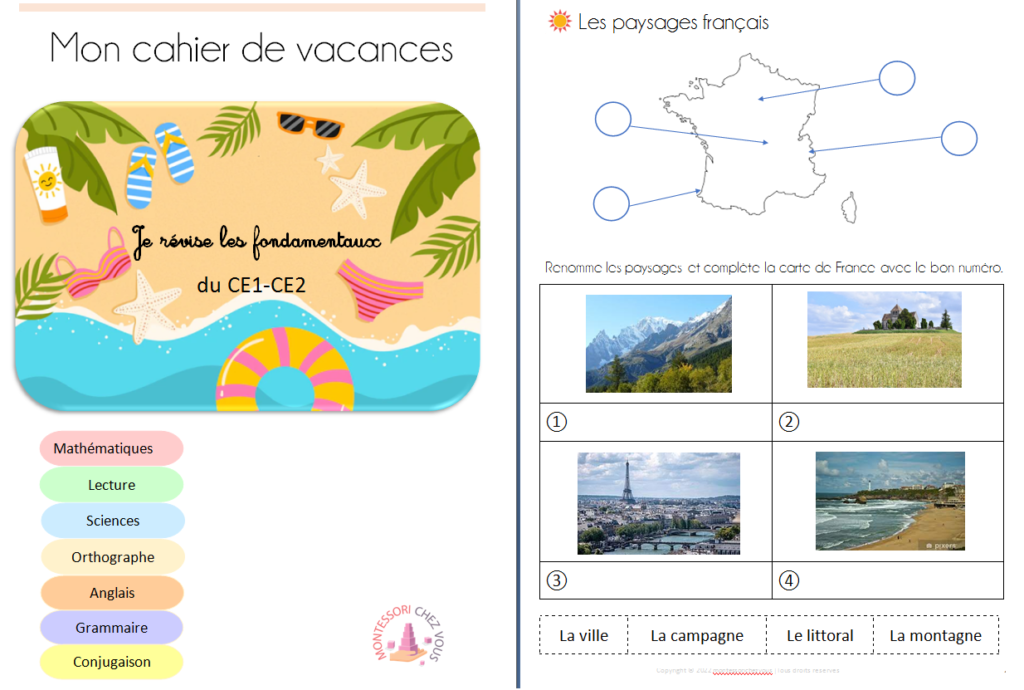 Mon cahier de vacances CE1-CE2 imprimé plastifié - Montessori Location ...